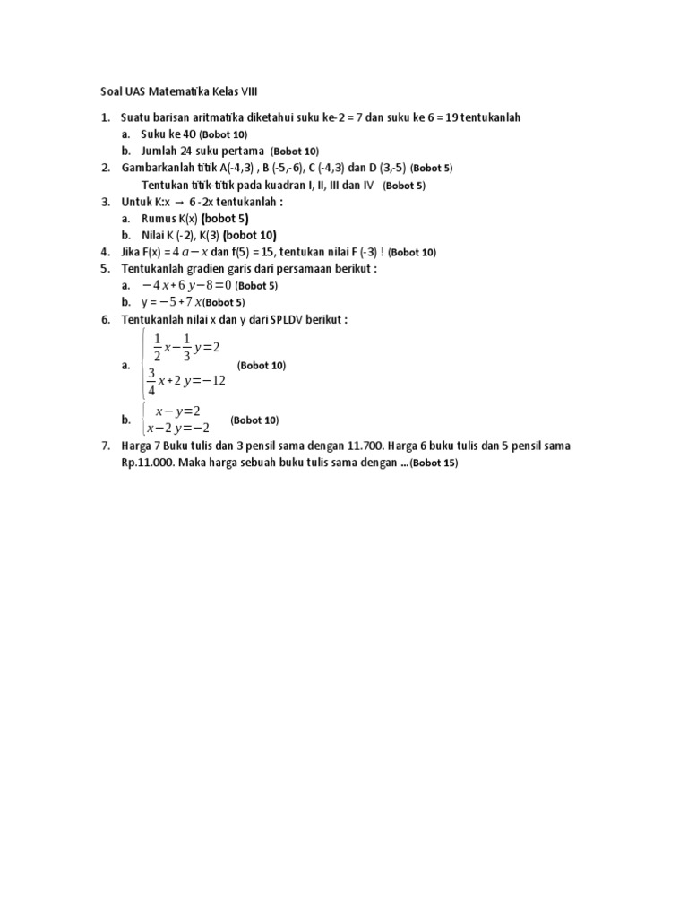 Soal UAS Matematika Kelas VIII | PDF