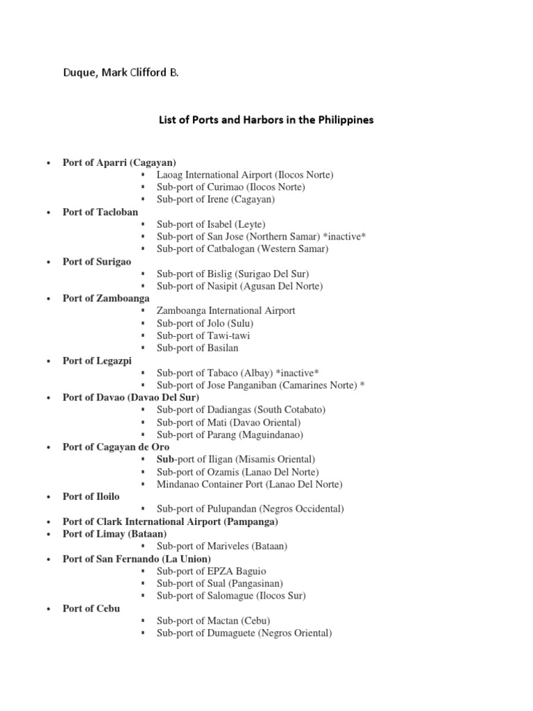 Ports&Harbors (List of Ports and Harbors in PH) | PDF | Port | Water ...