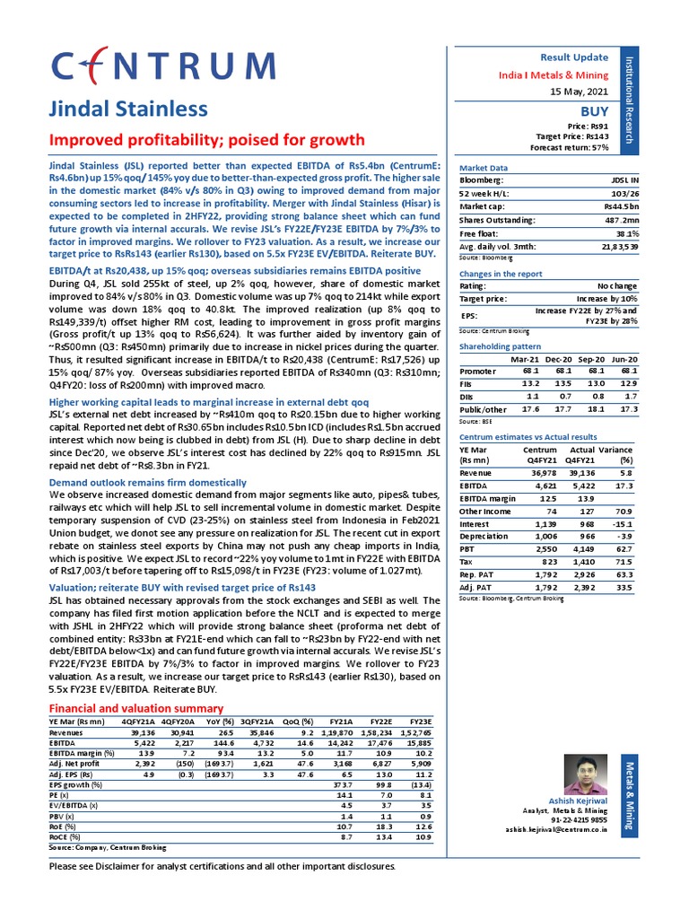 Jindal Stainless by Centrum Broking PDF | PDF | Investing | Investment ...