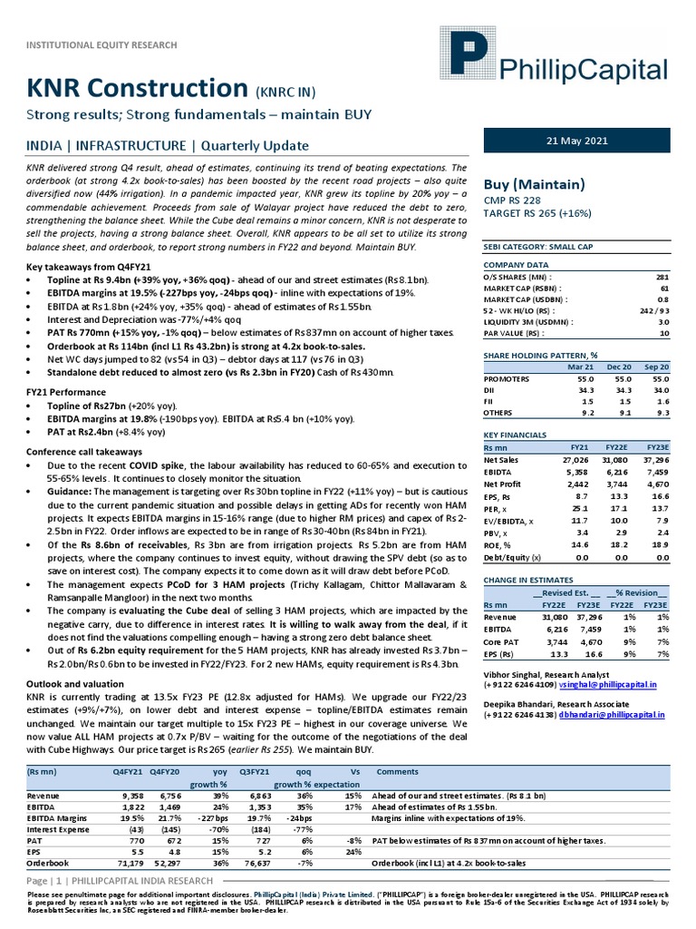 KNR Constructions PDF | PDF | Financial Analyst | Securities (Finance)