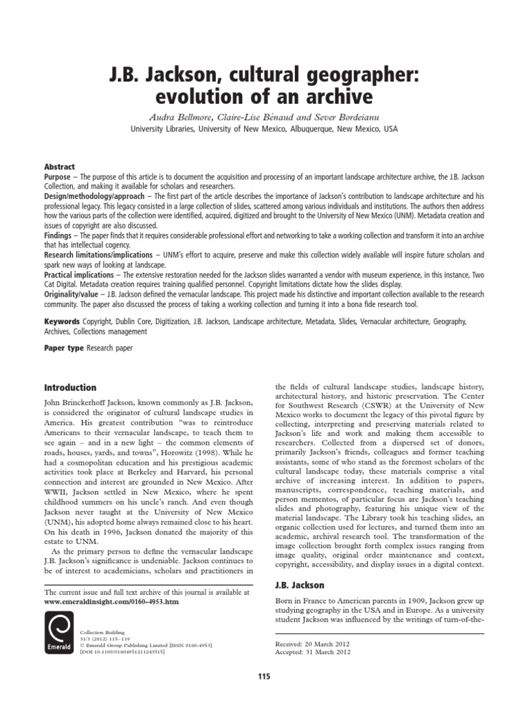 J.B. Jackson, Cultural Geographerevolution of An Archive | PDF ...