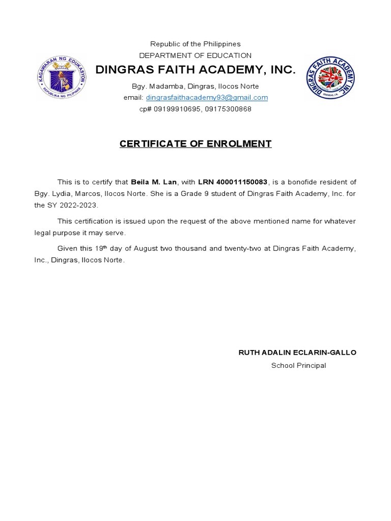 Certificate of Enrolment | PDF