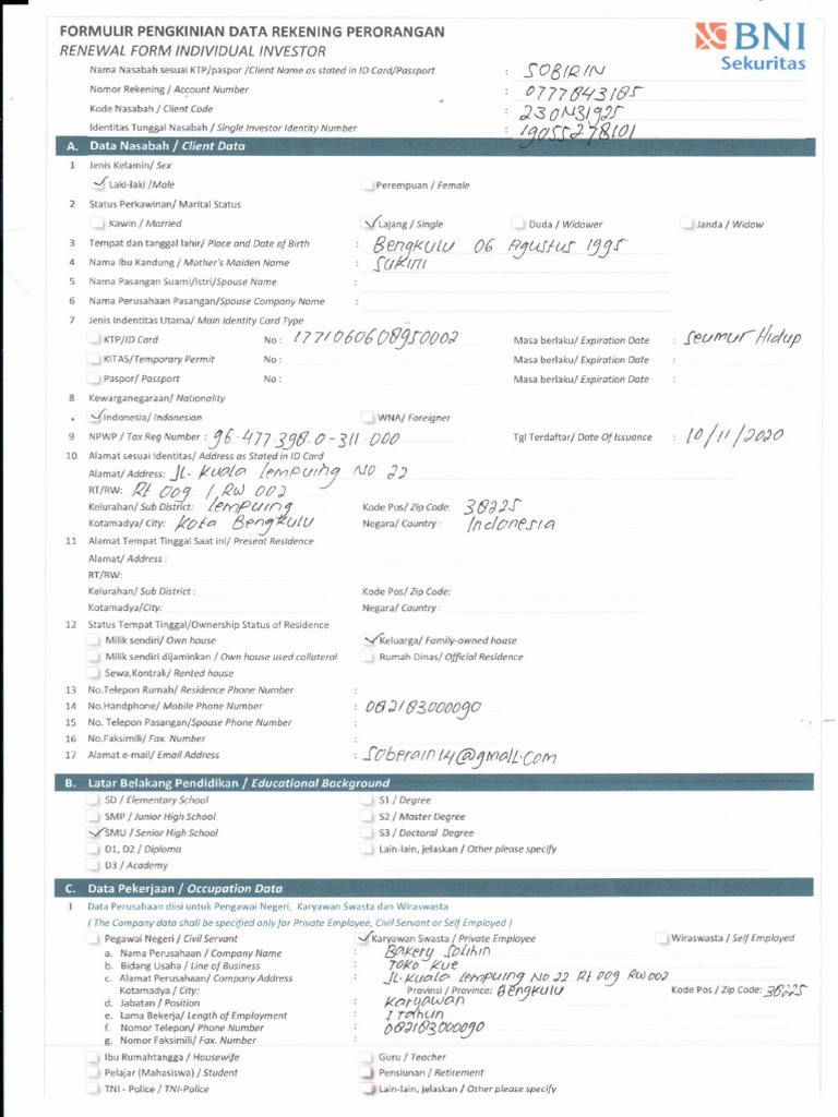 Scan Formulir Pengkinian Data Rekening Perorangan PDF | PDF