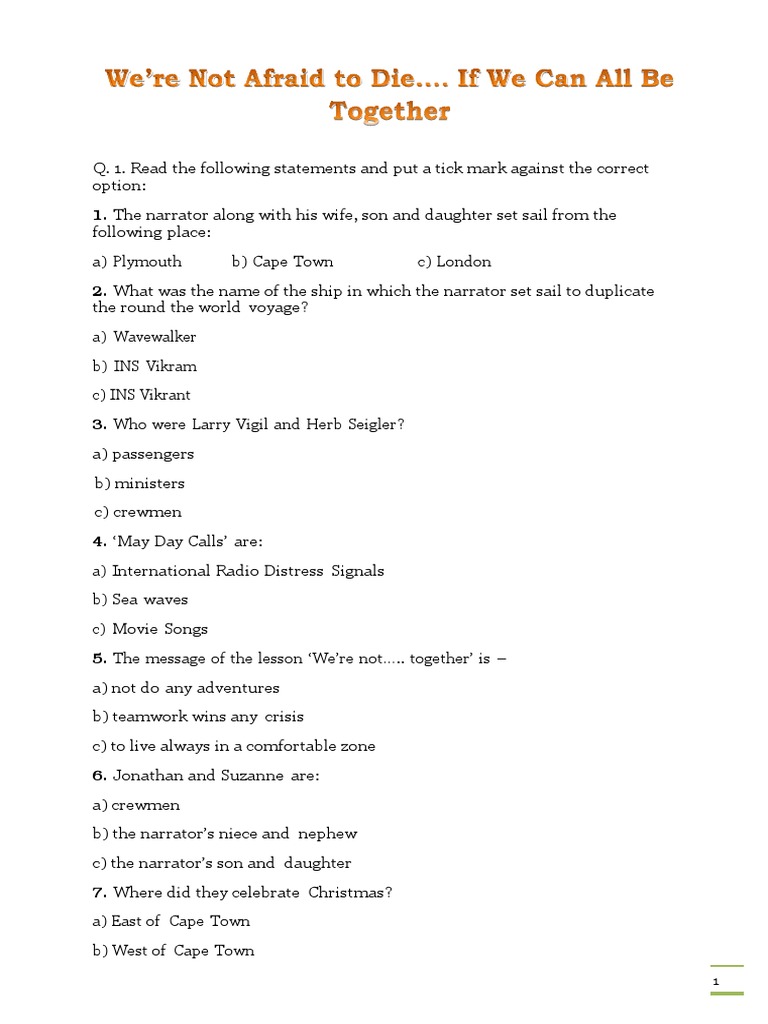 CBSE Class 11 English We Are Not Afraid To Die Questions Answers | PDF ...