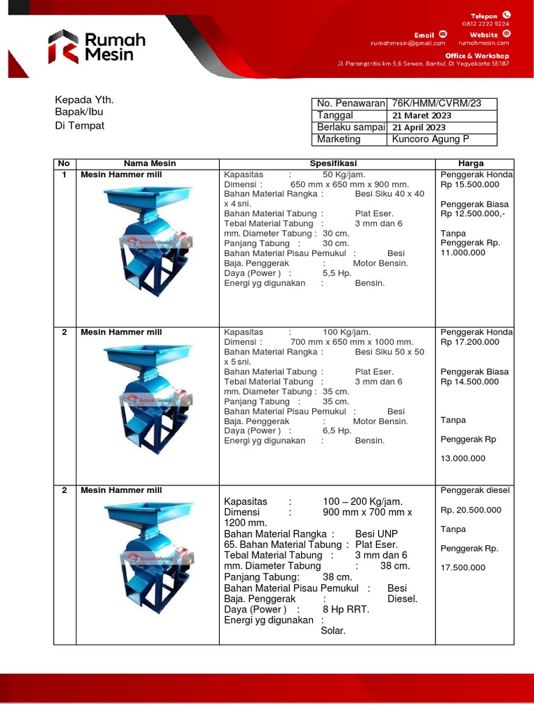 Mesin Hammer Mill | PDF