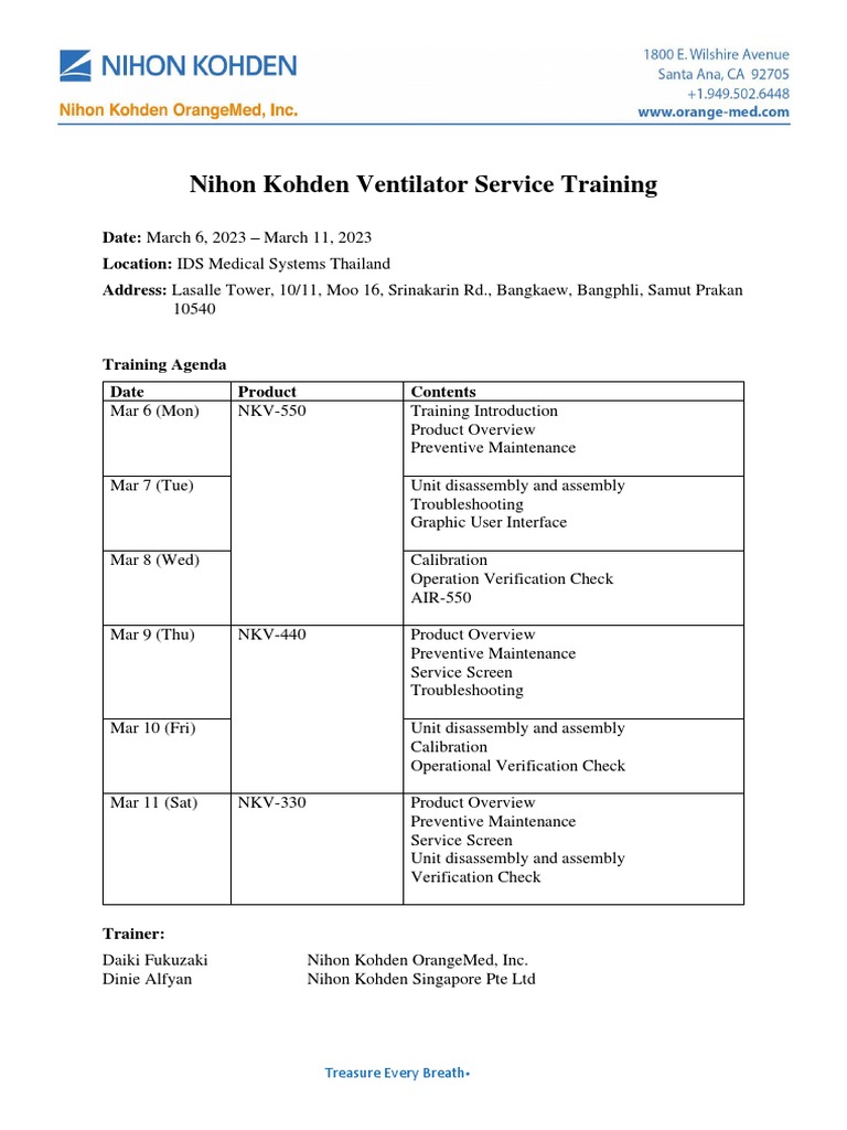 Nihon Kohden Ventilator Service Training - Mar-2023 | PDF