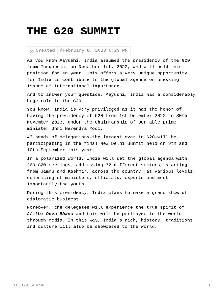 The G20 Summit | PDF