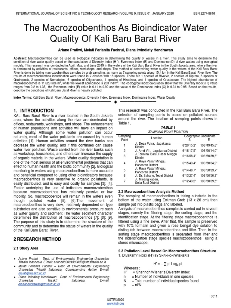 The Macrozoobenthos As Bioindicator Water Quality of Kali Baru Barat ...