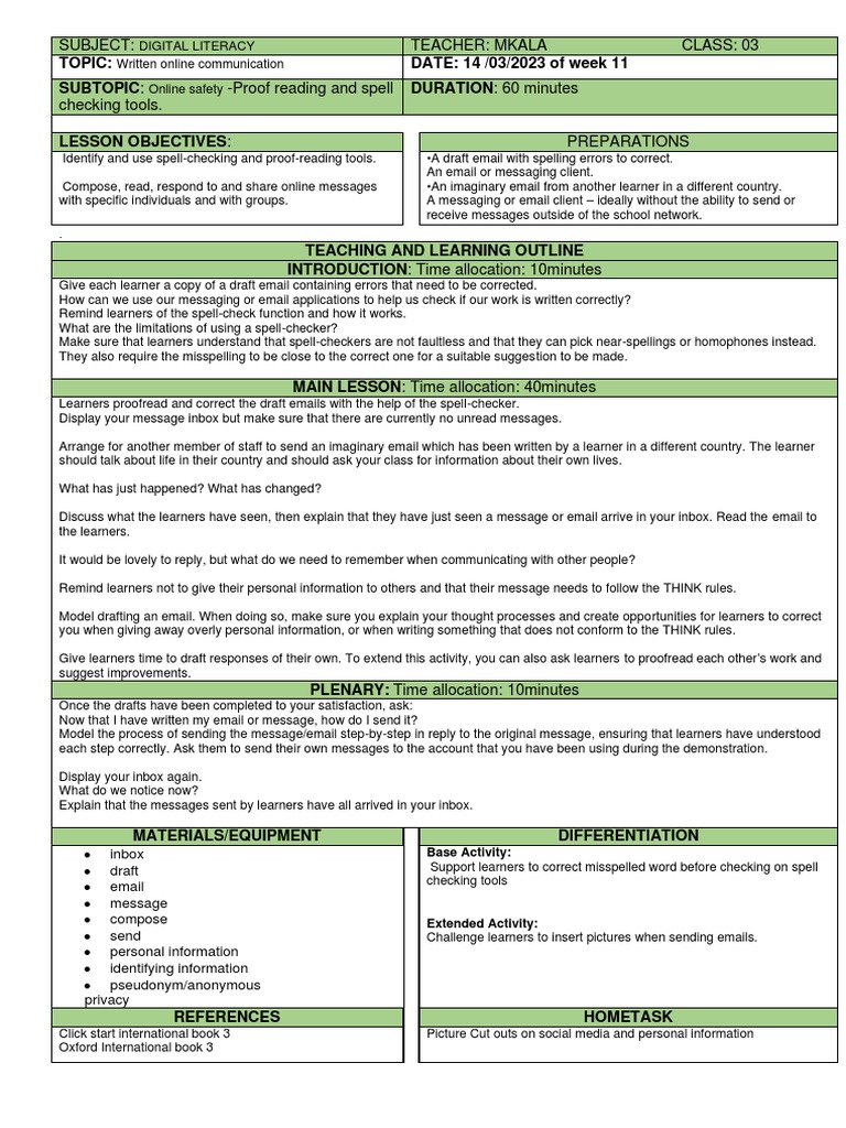 Year 3 ICT Lesson Plan Week 11 PDF | PDF | Learning | Communication