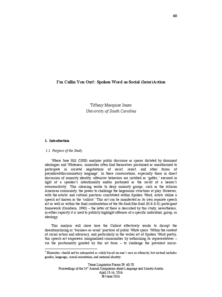 "I'm Callin You Out!": Spoken Word As Social (Inter) Action | PDF | Human Communication ...