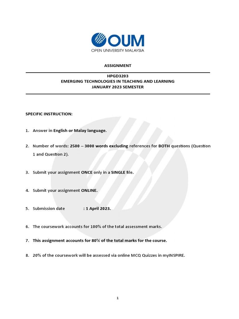 Assignment HPGD3203 Emerging Technologies in Teaching and Learning January 2023 Semester | PDF ...