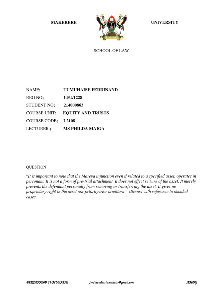 Mareva Injunction Equity | PDF | Injunction | Judgment (Law)