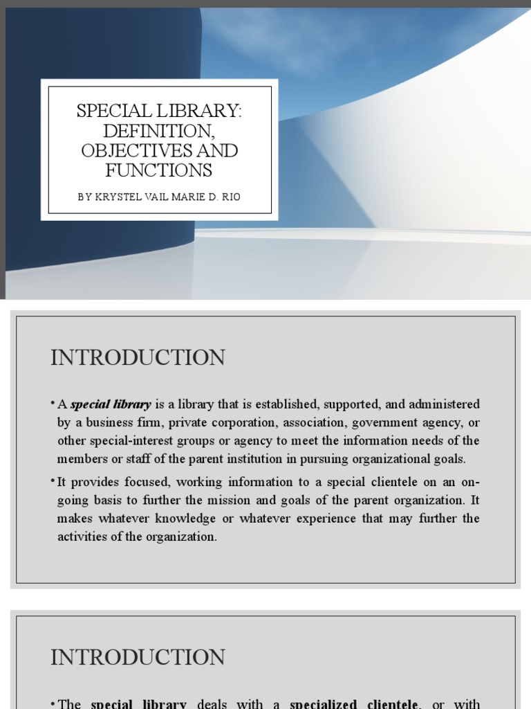 Understanding Special Libraries: Functions & Types | PDF | Libraries