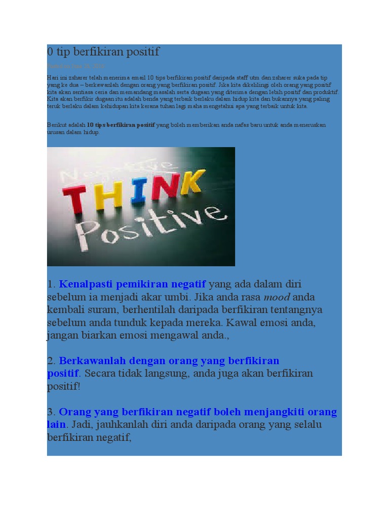 Tip Berfikiran Positif | PDF | Pengembangan Diri | Gaya Hidup