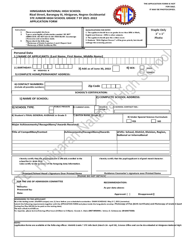 Application-Form-Ste 7 - 2 | PDF | Educational Stages