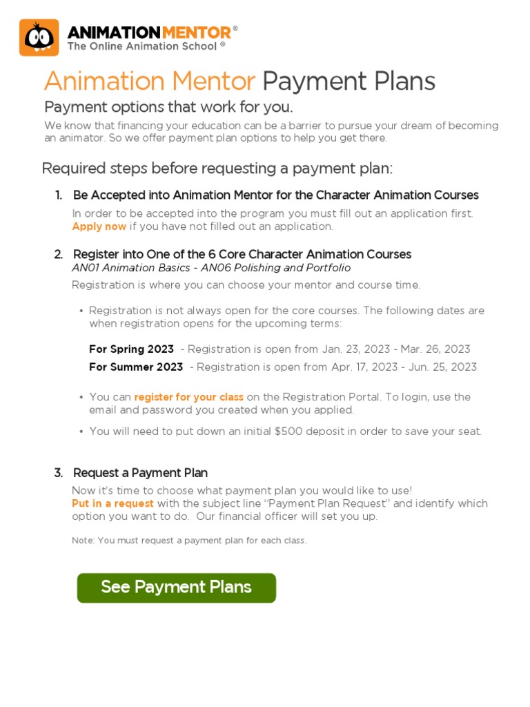 Animation Mentor Payment Plans Overview | PDF | Career & Growth ...