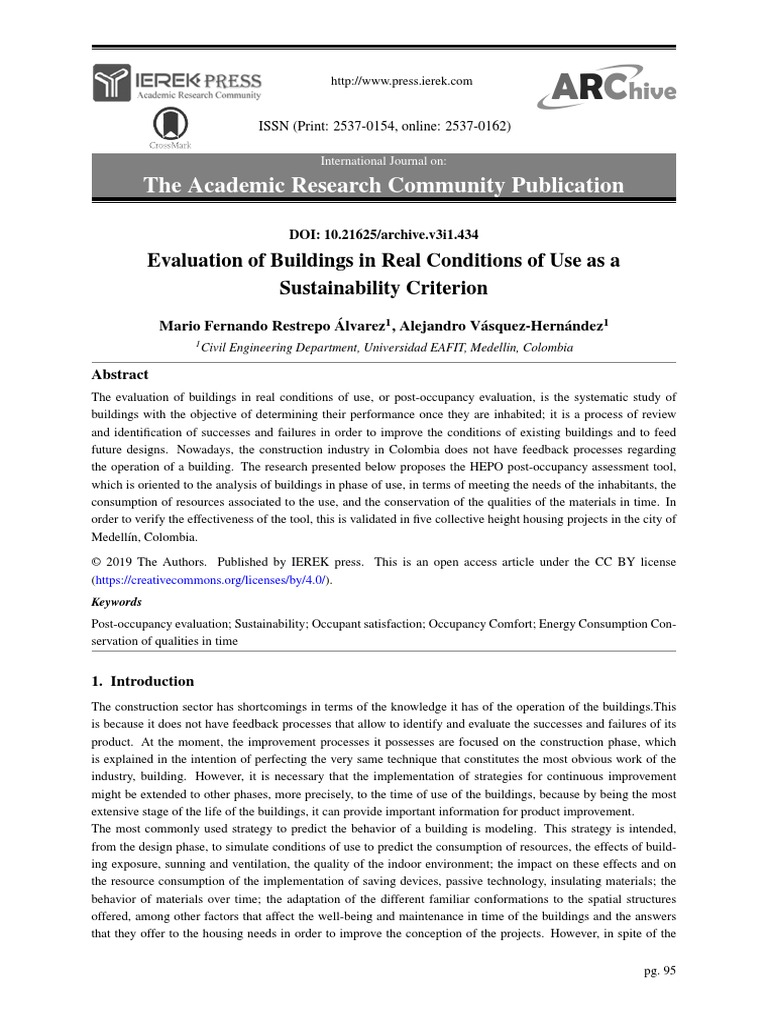 Evaluation of Buildings in Real Conditions of Use As A Sustainability ...