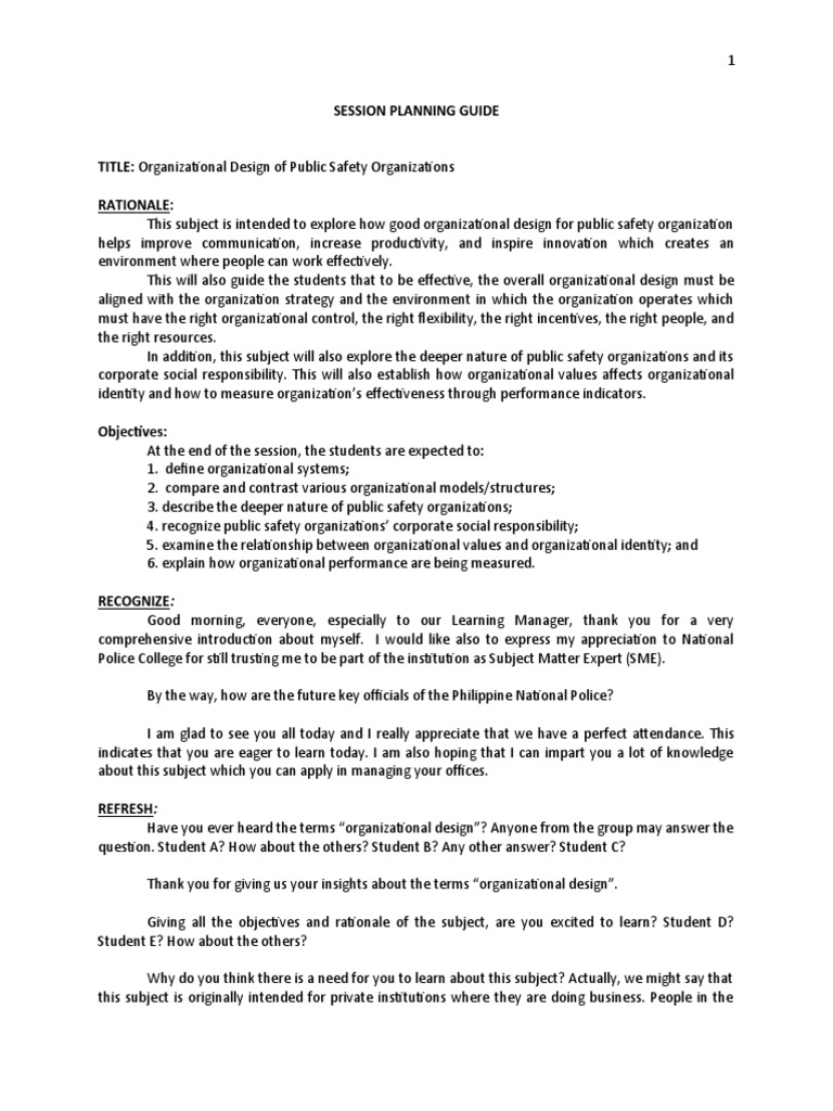 Session Planning Guide Title Organizational Design Of Public Safety