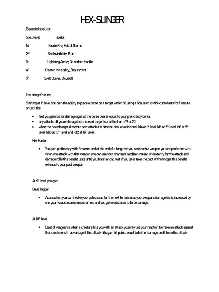 Hex-Slinger Class Features Overview | PDF