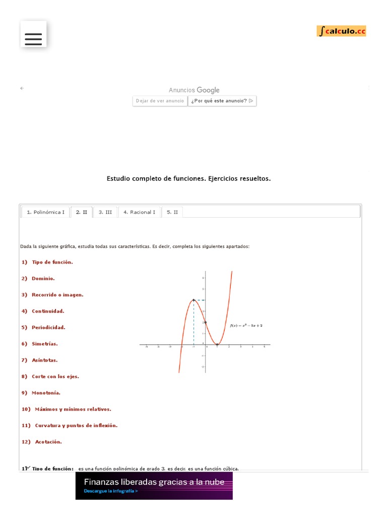 Estudio Completo de Funciones. Ejercicios Resueltos - POLINOMICA PDF ...