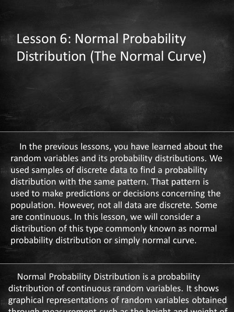Lesson 6 Normal Distribution | PDF | Normal Distribution | Probability Distribution