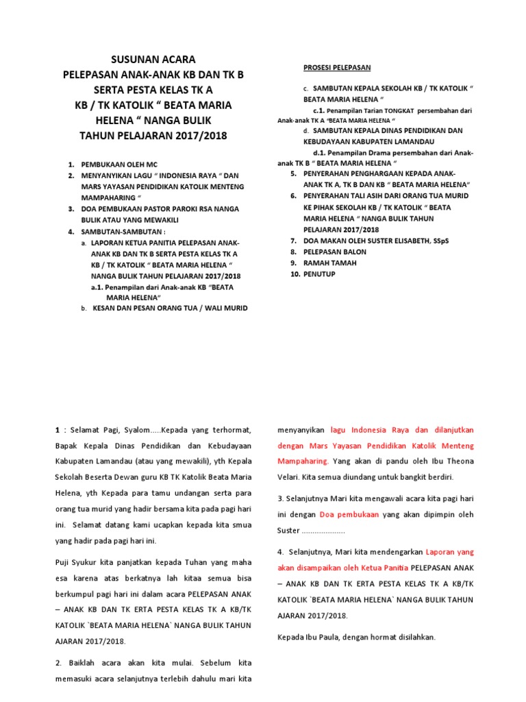 Susunan Acara Pelepasan TK | PDF | Kesehatan Holistik