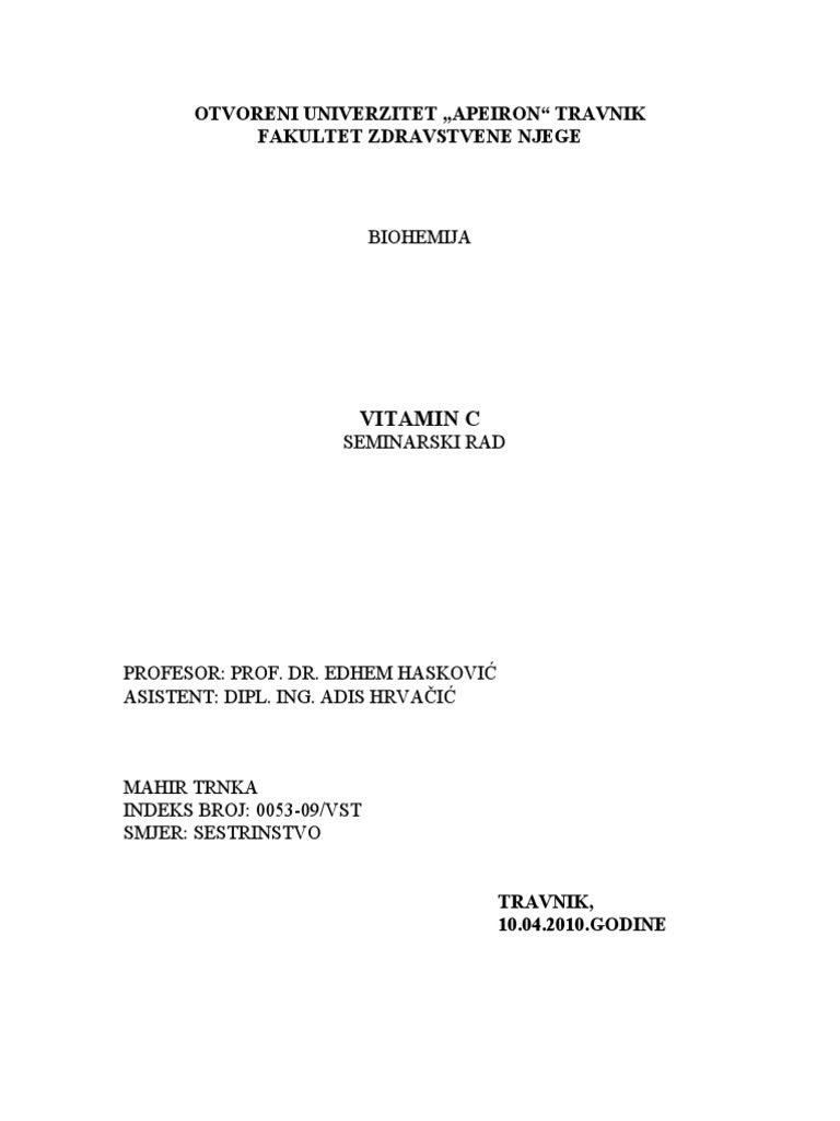 Seminarski Rad - Vitamin C | PDF
