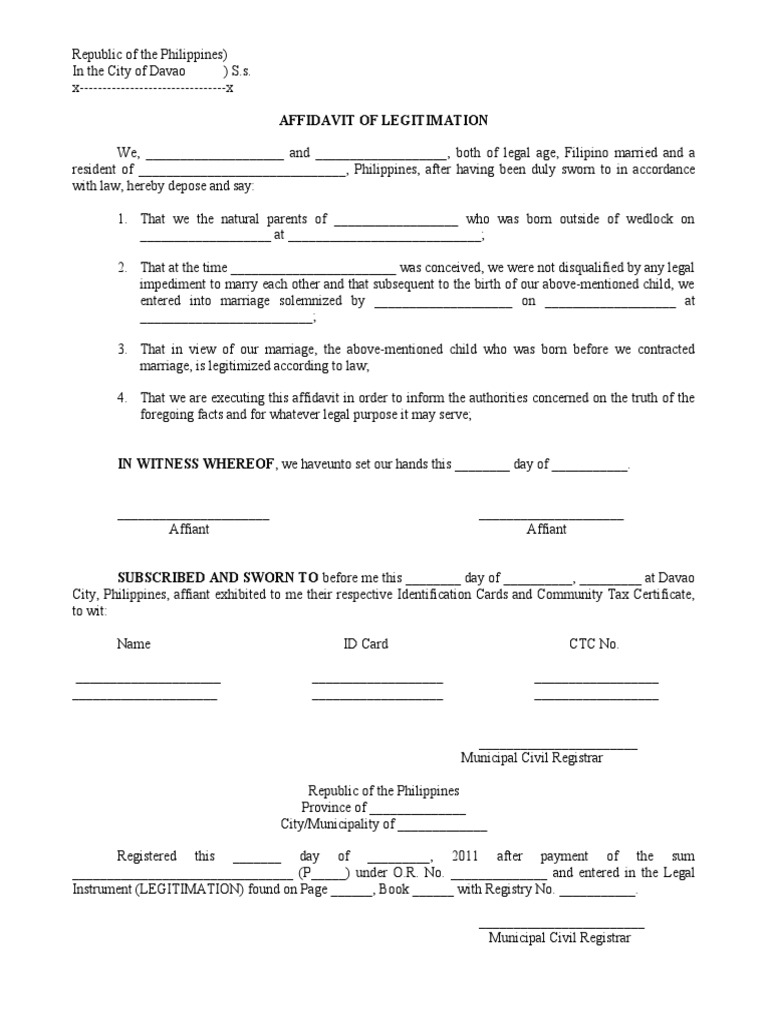 Affidavit of Legitimation | PDF | Affidavit | Social Institutions