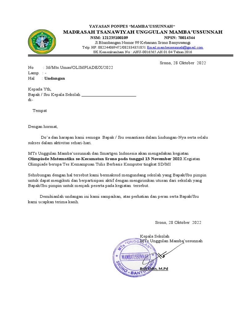 Contoh Surat Sosialisasi Olimpiade-1 | PDF