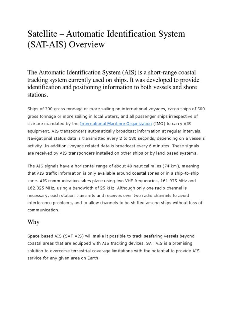 Satellite - Automatic Identification System (SAT-AIS) Overview | PDF ...
