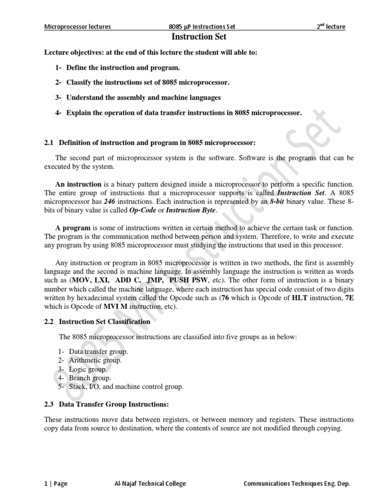 Lect2 Instruction Set | PDF | Assembly Language | Computer Program
