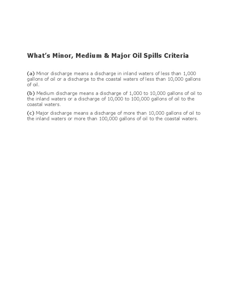 Oil Spill Discharge Criteria Explained | PDF