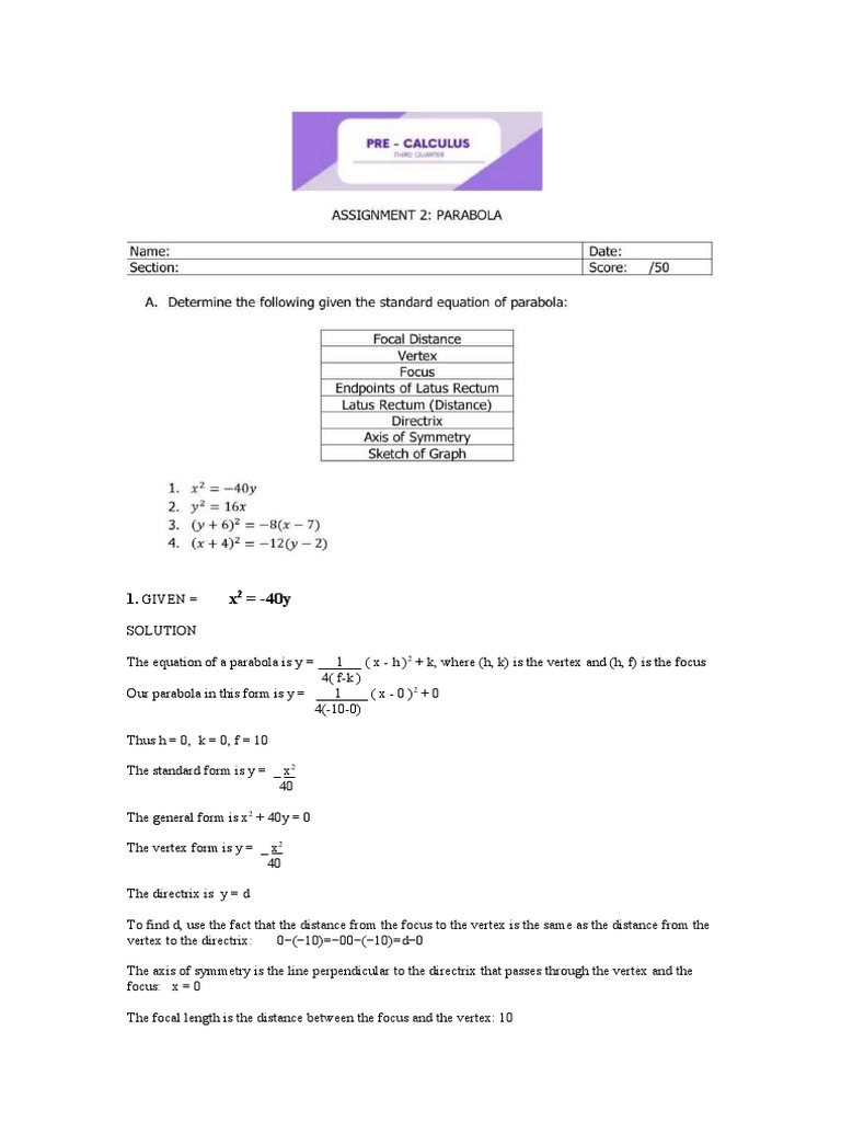 Parabola Equations and Solutions | PDF | Mathematical Physics ...