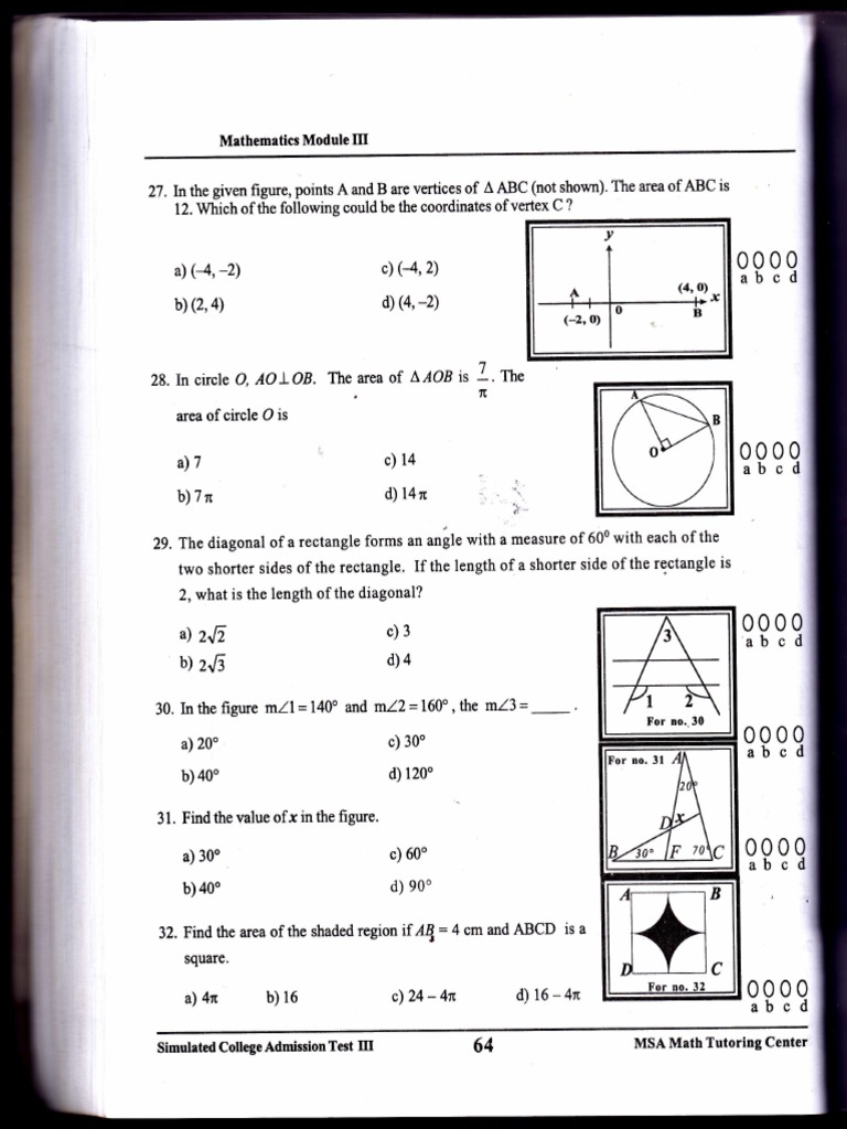 College Math Practice Test | PDF | Area | Mathematics
