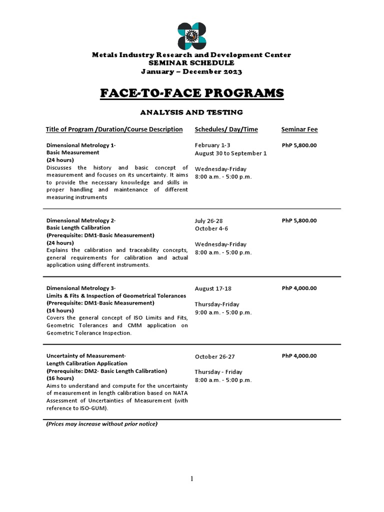 2023 MIRDC Seminar Schedule | PDF | Calibration | Foundry