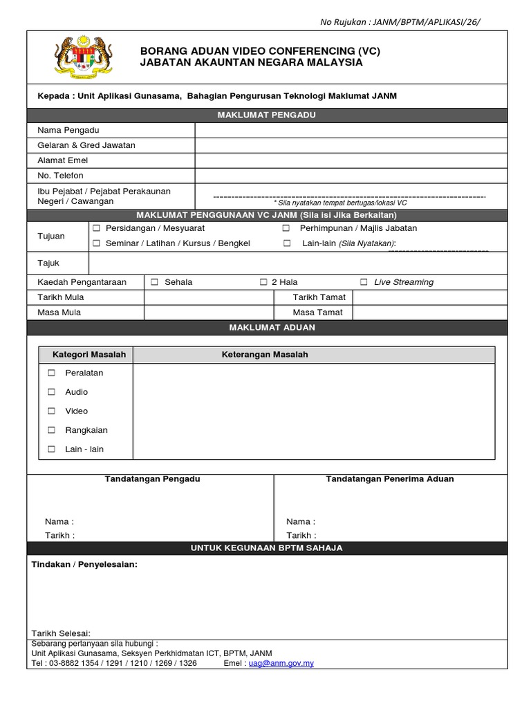 BORANG ADUAN VIDEO CONFERENCING v2 | PDF
