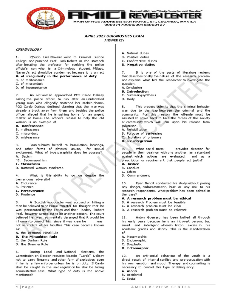 April2023-Diagnostiscs-Answer Key | PDF | Pardon | Probation