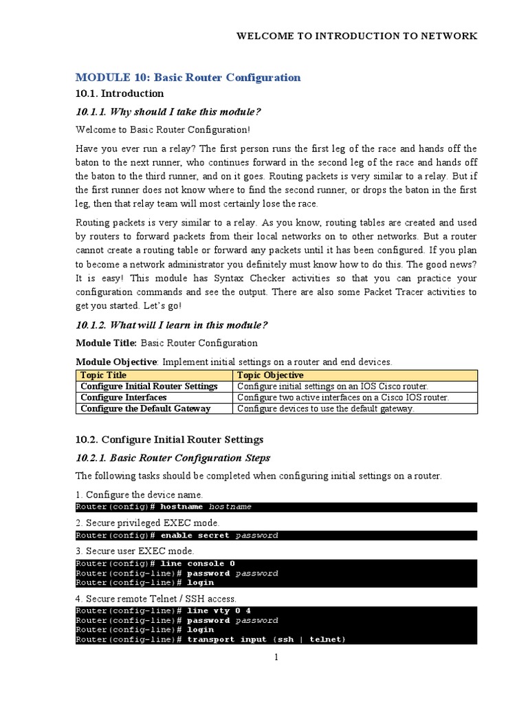 CCNADocumentV7 ITN Module10 BasicRouterConfiguration | PDF | Ip Address ...