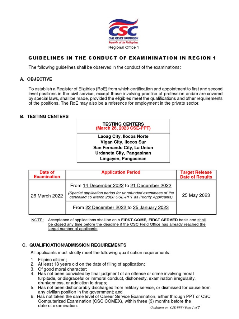 Guidelines in The Conduct of March 26, 2023 CSE-PPT With Attachments ...