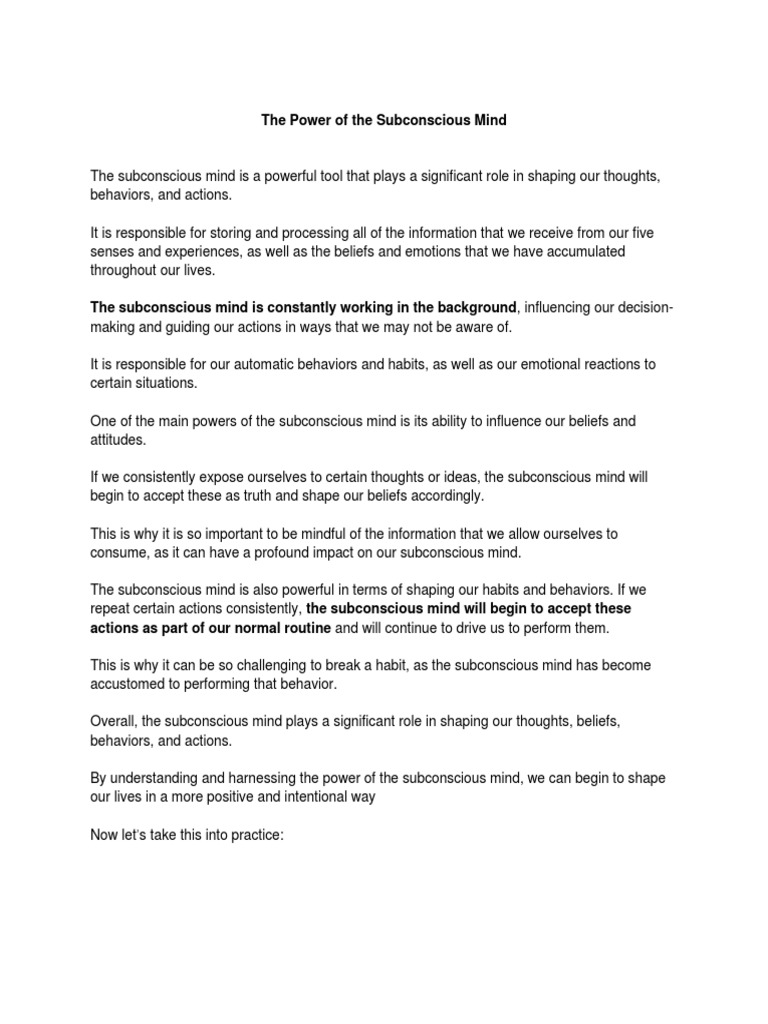 Subconscious Mind Reprogramming | PDF | Mind | Thought