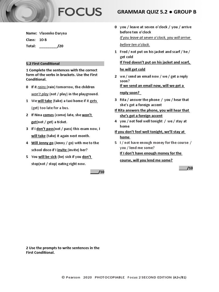 Focus2 2E Grammar Quiz Unit5 2 GroupB | PDF | Human Communication | Linguistic Typology