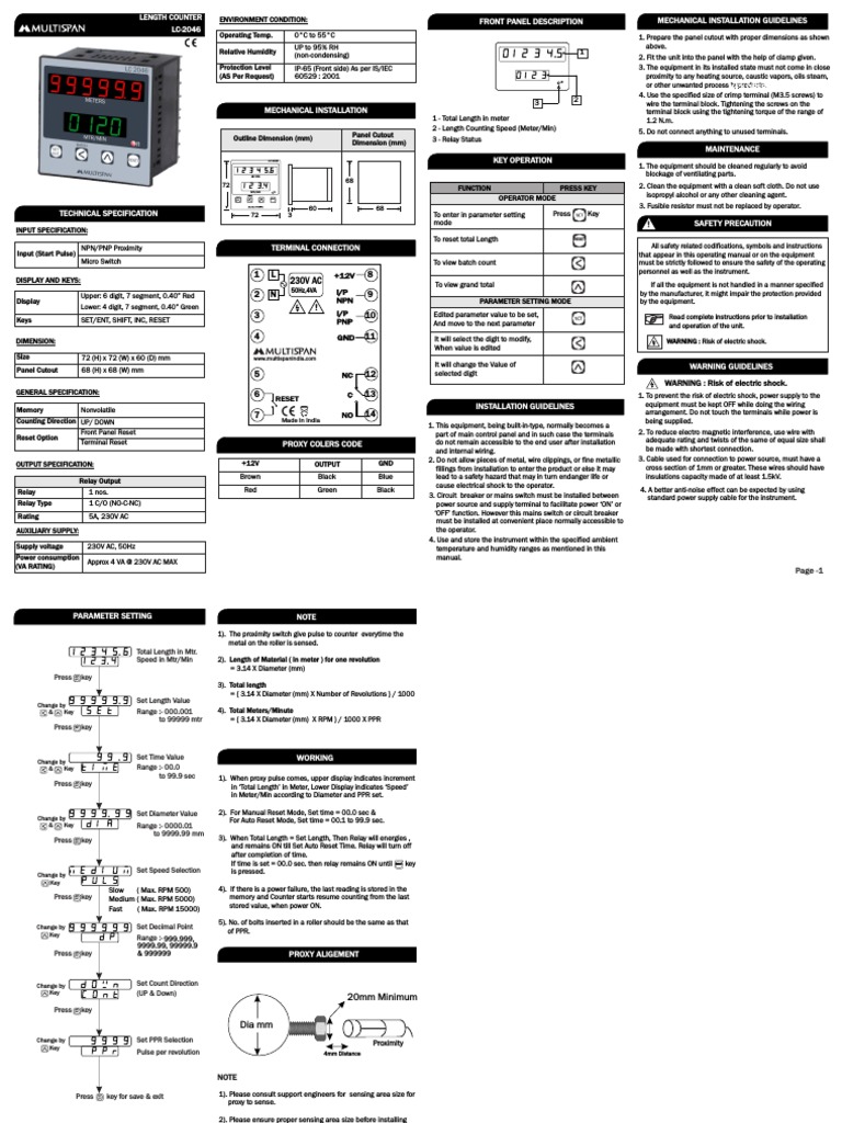 Multispan LC 2046 Length Counter PDF | PDF | Mains Electricity | Alternating Current