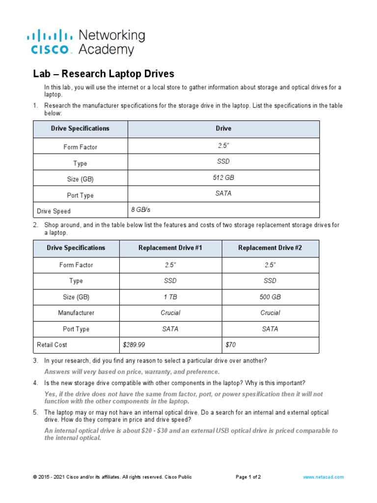 7.3.2.10 Lab - Research Laptop Drives (Gilang-TF1A2) | PDF | Solid ...