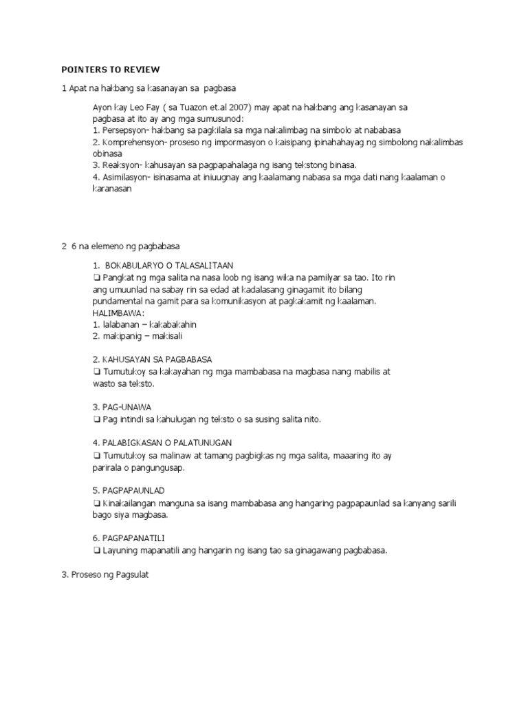 POINTERS TO REVIEW Pagbasa at Pagsulat Tungo Sa Pananaliksik | PDF