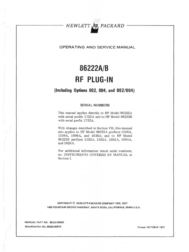 HP 86222A B RF Plug in Operation Service Manual PDF | PDF | Frequency ...