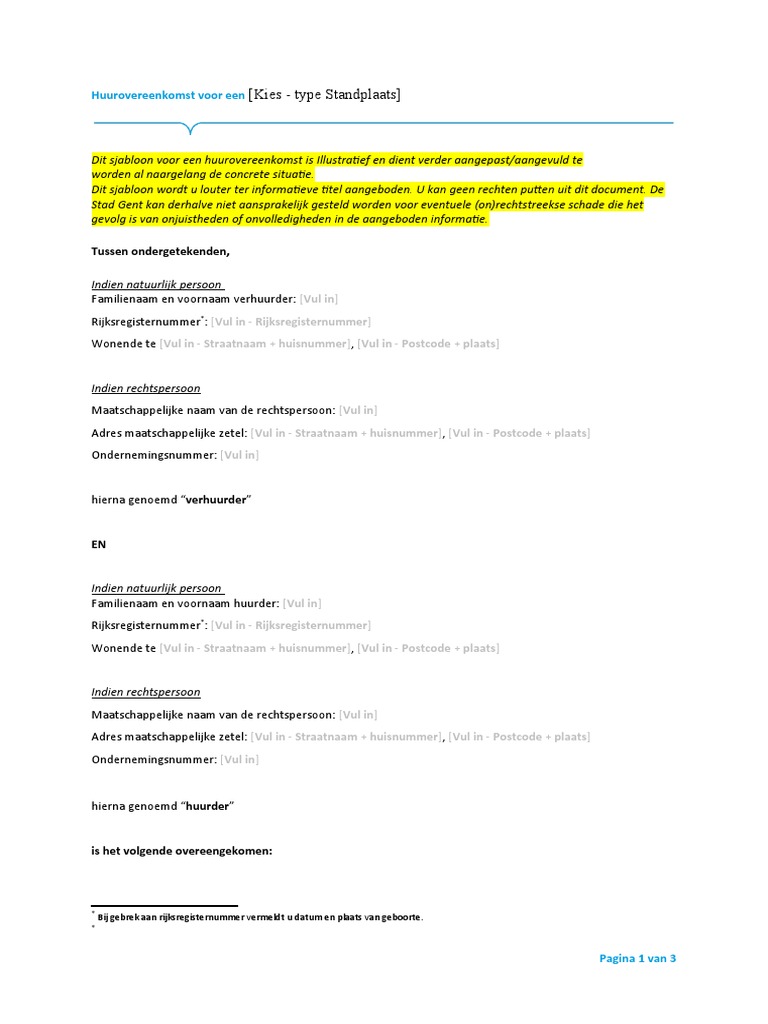 Huurovereenkomst Voor Een Autostandplaats | PDF