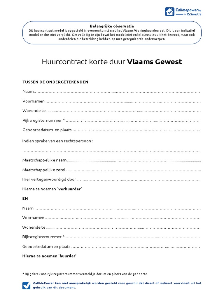 Huurcontract Voorbeeld Vlaanderen | PDF
