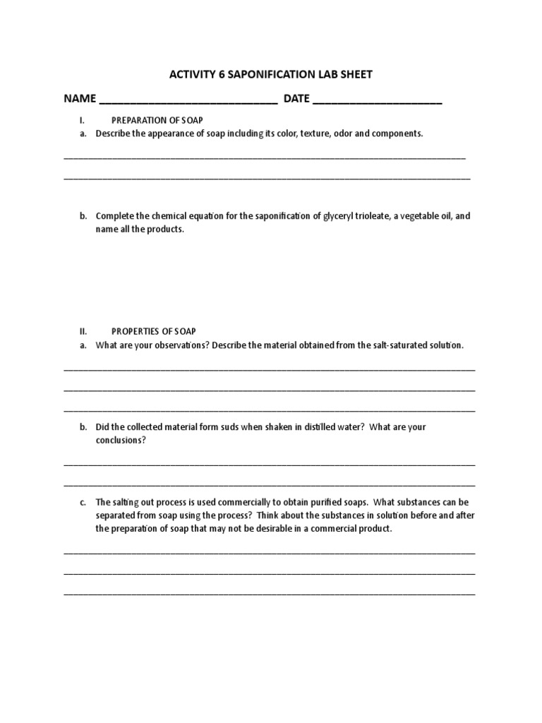 Activity 6 Saponification Lab Sheet | PDF