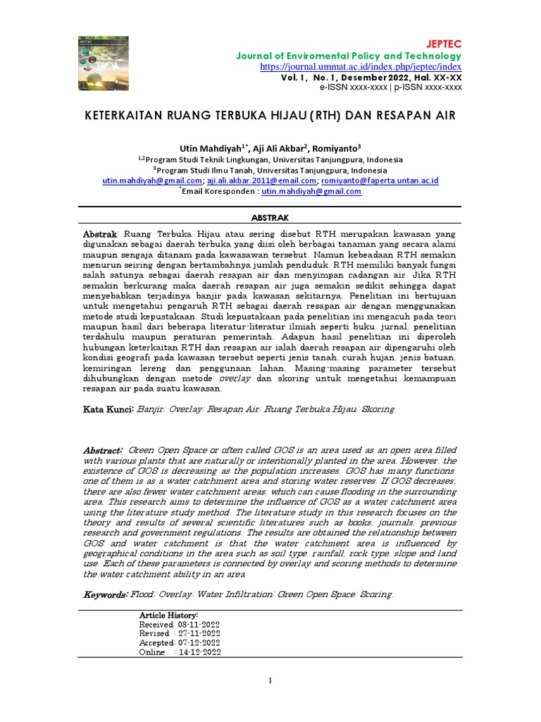RTH dan Resapan Air: Analisis Keterkaitan | PDF