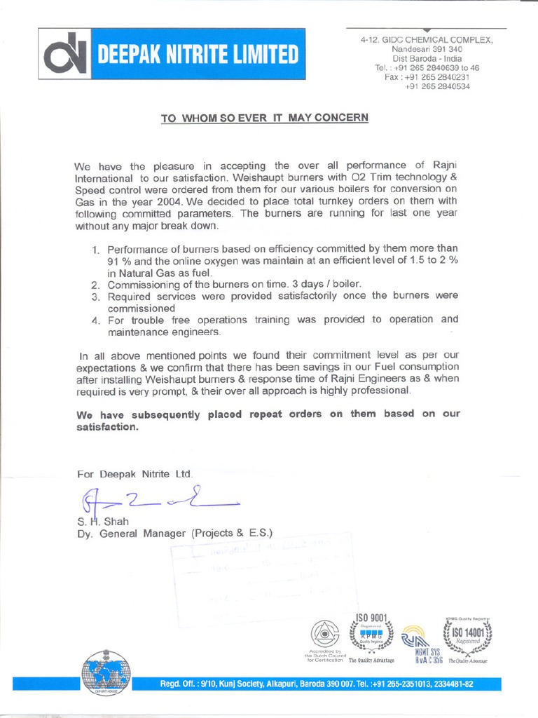 Deepak Nitrite Letter | PDF